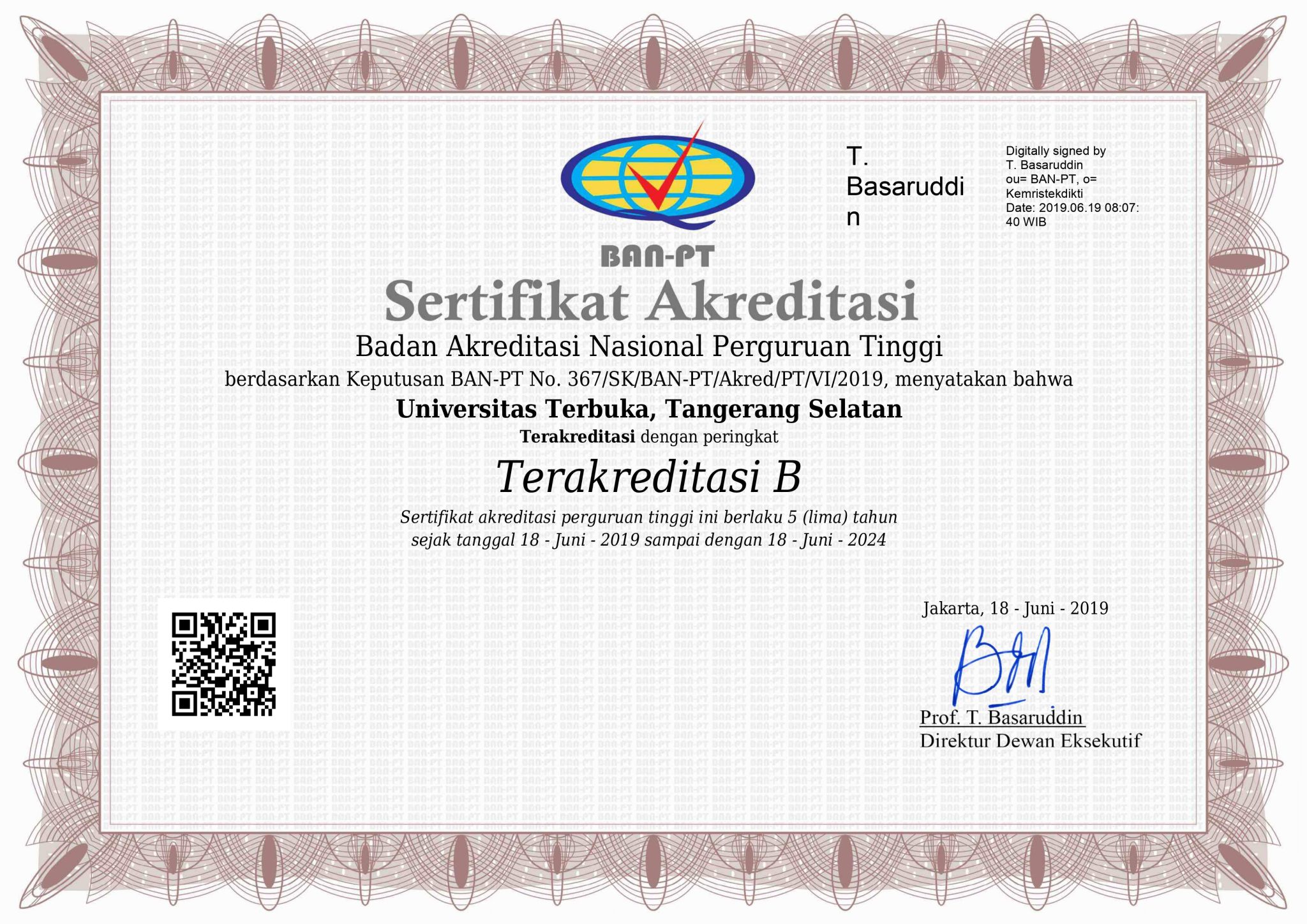 Sertifikat Akreditasi Kampus UT Tahun 2019 – Website Official UT Medan